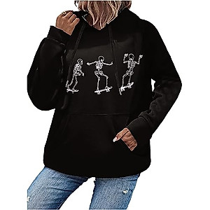 LilyCoco Women's Graphic Hooded Sweatshirt Crewneck Oversized Pullover Hoodies Skeleton Black X-Large