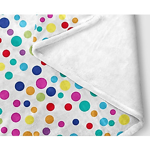 Clolrful Polka Dots Rainbow Throw Blankets, White Modern Geometric Soft Cozy Flannel Warm Blanket for Bedroom Living Room Home, Plush Throw Blanket Camping Travel Couch Sofa Kids, 50 x 60