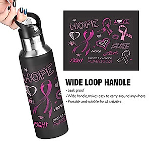 Oyihfvs Breast Cancer Awareness Pink Ribbons Sports Stainless Steel Water Bottle 33 Oz, with Straw Lid Vacuum Insulated Leakproof Thermo Flask, Great for Fitness Outdoor