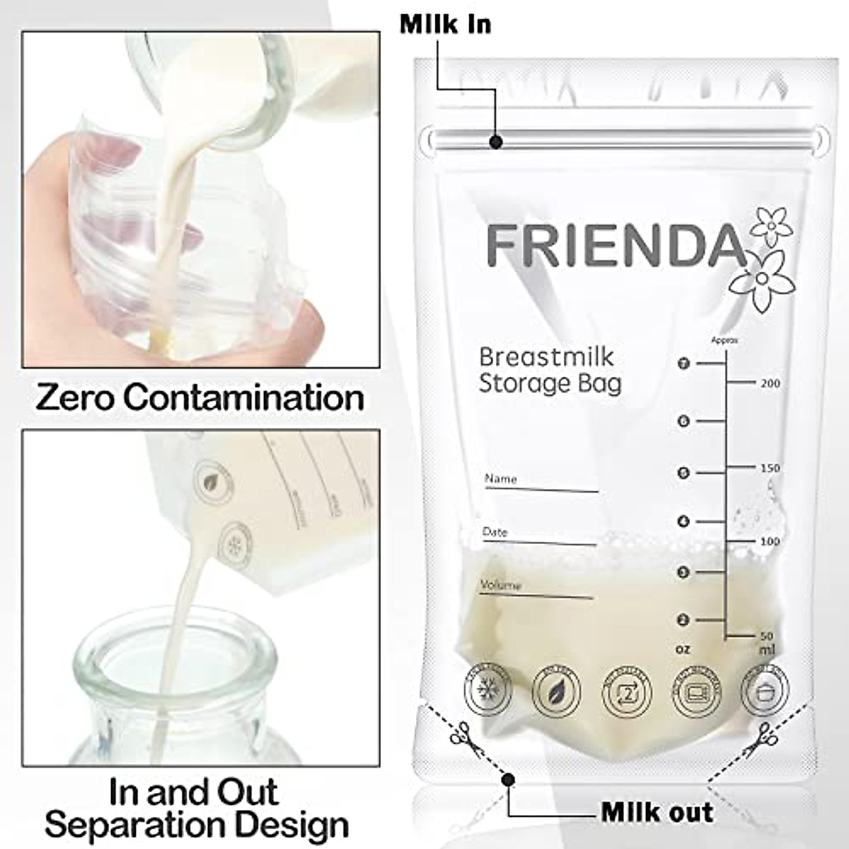 600 Count Breastmilk Storage Bags 7 oz Breast Milk Storage Bags for Breastfeeding Self Standing Breast Milk Storing Bags No Leak Double Seal Freezer Milk Storage for Refrigeration and Freezing