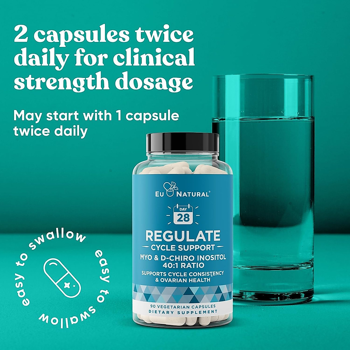 Regulate Menstrual Cycle Support – Hormone Balance for Women at Optimal 40:1 Myo-Inositol & D-Chiro Inositol – PCOS Supplement for Period Consistency, Menstrual & Ovulation Support – 90 Vegan Capsules