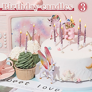 BBTO Number 3 Birthday Candle Pink Birthday Candle Girl with 10 Pieces Pink Candles Long Thin Cupcake Candles in Holders for Cake Topper Birthday Baking Decor Supplies