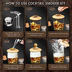Old Fashioned Cocktails Smoker Kit with Torch,6 Flavors Wood Chips for Cocktail Whiskey Bourbon Smoker Tools,Drink Smokiness Bar Accessories Set,Gifts for Whiskey Lovers,Dad,Husband,Men