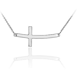 .925 Sterling Silver Curved Pendant Sideways Cross Necklace with 16" Rolo Chain