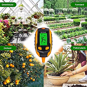SOILPHU 4-in-1 Soil Moisture Meter,Inspection Plant Temperature/Soil Moisture/PH Meter/Sunlight Intensity/Environment Humidity Soil Test Meter for Gardening, Farming, Indoor and Outdoor Plants