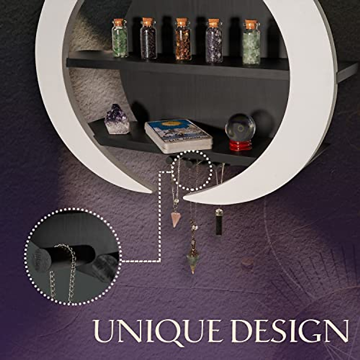 17” Double Crescent New Moon Crystal Shelf Display, Moon Wall Shelf, Wooden Moon Shelf, Large Moon Shelves, Crystal Display Shelf, Spiritual Altar Shelf for Healing Crystals, Moon Shelf for Stones