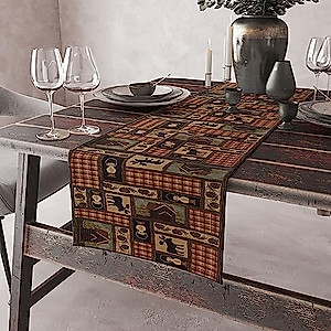 Farmhouse Plaid Elk Table Runner,Vintage Patchwork Farm House Red Buffalo Plaid Home Decor for Kitchen Table Dining Room 13x90in
