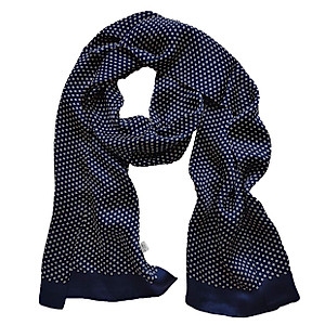 XUYUZUAU Men's 100 Silk Scarf Double Layers Fashion Neckerchief Formal Casual (Dot Small Circle Blue)