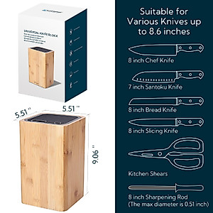 Deluxe Universal Knife Block with Slots for Scissors and Sharpening Rod - Eco-Friendly Bamboo Knife Holder For Safe, Space Saver Knives Storage - Unique Slot Design to Protect Blades - by KITCHENDAO