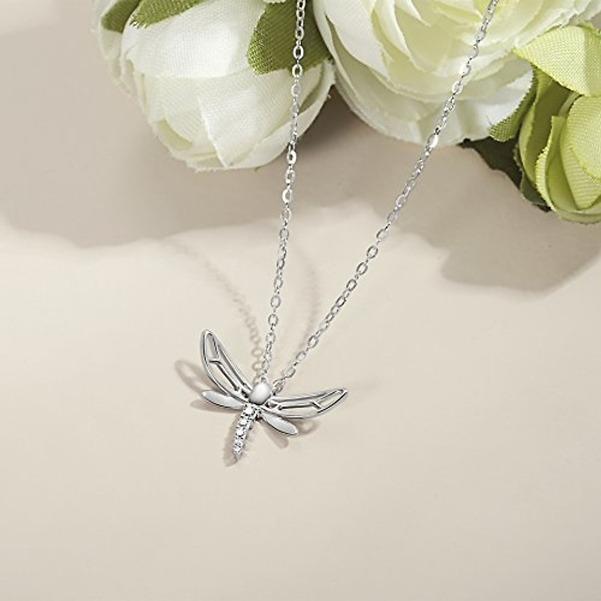 Carleen 14k Solid Gold CZ Simulated Diamond Small Cute Dragonfly Necklace Dainty Delicate Everyday Fine Jewelry Statement Pendant Valentines Day Gifts for Women Girls, 16+2" Gold Chain