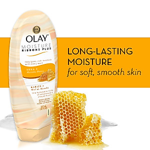 Body Wash by Olay, Moisture Ribbons Plus Shea + Manuka Honey Body Wash, 18 fl oz (Pack of 4)