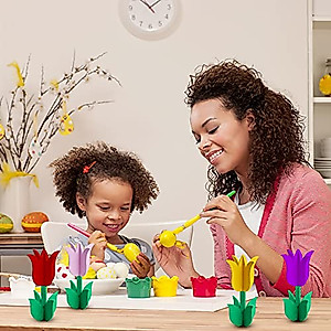 8 Pieces Farmhouse Tulips Tiered Tray Decor- Wooden Tulips Table Decorations, Spring Centerpieces Craft Ornaments for Home Farmhouse