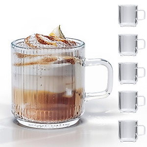 underbartliv Coffee Mugs Set of 6,12 OZ Glass Coffee Mugs with Handles,Glass Coffee Cups for Hot/Cold,Clear Coffee mug for Latte, Cappuccino