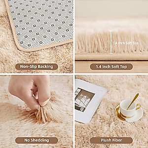 Litanika 4x6 Shag Area Rug for Living Room Bedroom, Tie-Dyed Beige Fluffy Shaggy Fuzzy Nursery Kids Girls Boys Room Rug, Cream Soft Plush Furry Bedside Carpet, Non-Slip, Non-Shedding Indoor Floor Rug