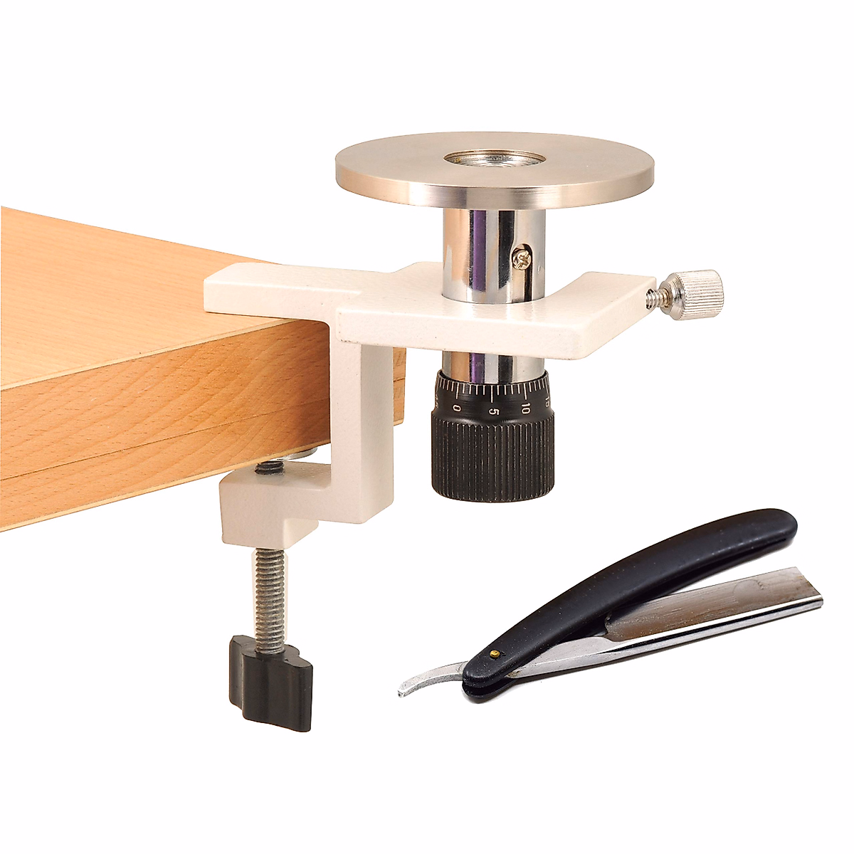 EISCO Hand & Table Microtome, 10 Microns per Click - for Section Cutting - Includes Wooden Storage Case & Cutting Razor