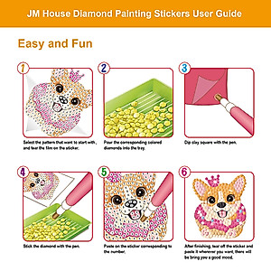 JM House 5D Diamond Painting Stickers Kits for Kids, 12Pcs Animals Gem Diamond Art for Kids,DIY Mosaic Stickers with Dots, Arts and Crafts Best Tween Gifts for Boys and Girls Age 4-6,6-8,8-10
