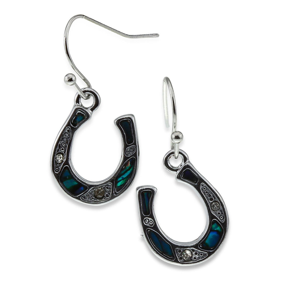 Horseshoe Earrings | Brilliant Natural Abalone | Hypoallergenic Silver & Green Paua Shell | Turquoise Color