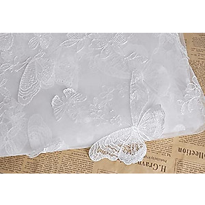 51" Width 3D Vivid Butterfly Lace Fabric Exquisite Flower Embroidery Soft Tulle Lace Fabric for Wedding Bridal Lace Dress Party Dress Home Decor (3 Yard, White Mesh+White Butterfly)
