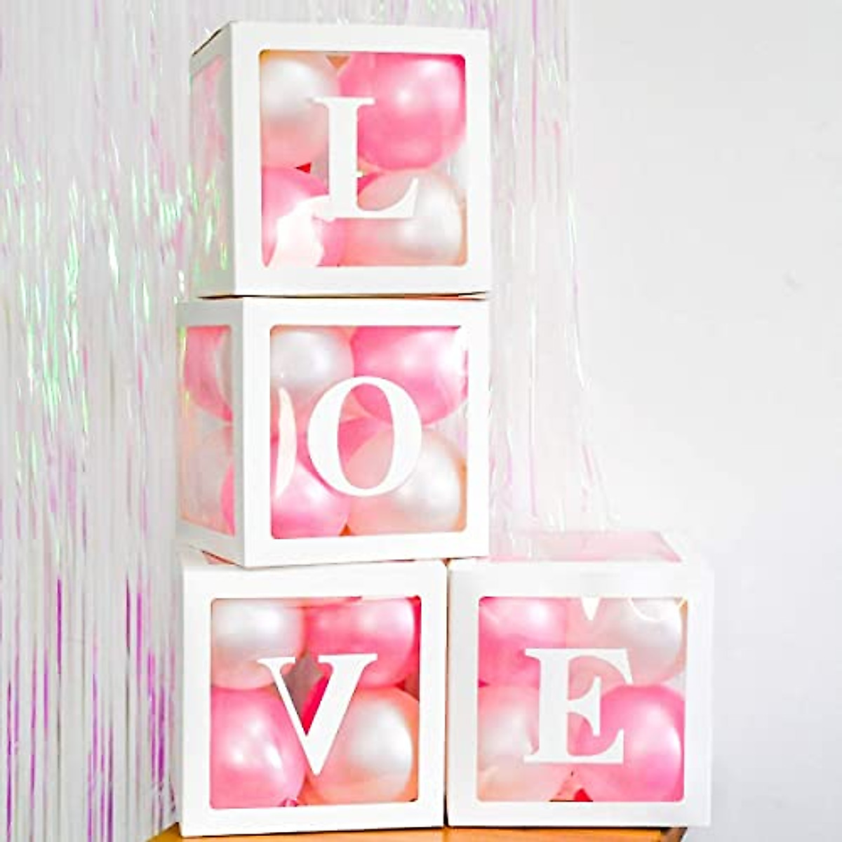 4 pcs White Transparent Balloons Boxes with 30 Letters 10 Numbers 5 Symbols, 49 pcs Party Decorations Kit Supplies, Boys Girls Birthday Baby Shower Gender Reveal Decoration Backdrop, Photo Props