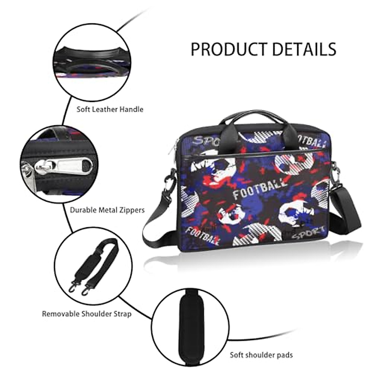 Sports Football Laptop Computer Bag Waterproof Shoulder Messenger Bag 13-15 inch Durable Laptop Tote Bag with Shoulder Strap Handle Lightweight Crossbody Briefcase