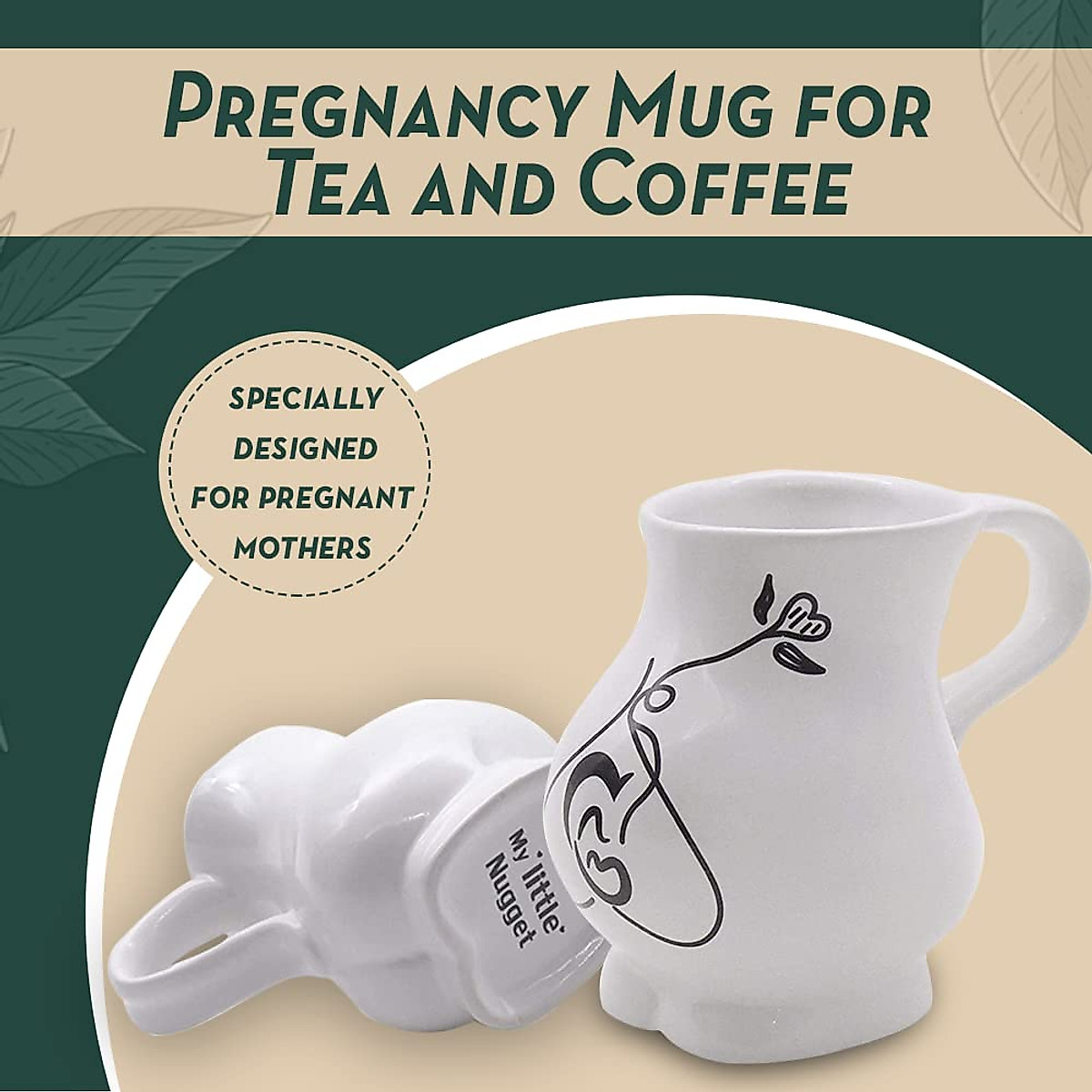 My Little Nugget Pregnancy Mug for Tea and Coffee (14oz) Distinctive Shaped Cute Mug Made from Ceramic Material for Tea and Coffee - Great Idea for Pregnant Mom, Baby Shower, Mother’s Day - White