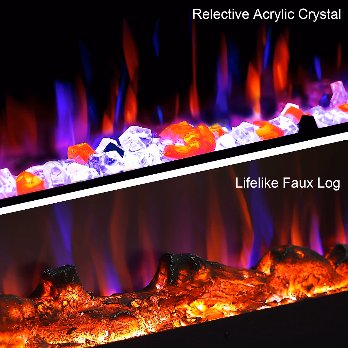 Benrocks 42'' Electric Fireplace Inserts, Recessed & Wall Mount Electric Heater and Linear Fireplace with Remote Control, Adjustable Flame Color, Temperature, Timer 750/1500W Black…