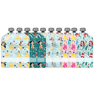 Simple Modern Reusable Baby Food Pouches, 10 pack | 5oz | Assorted & Disney Reusable Baby Food Pouches for Toddlers, 10 pack | 5oz | Disney Princesses