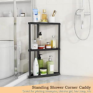 Bethom Corner Shower Caddy Standing, 3 Tier Shower Organizer Stand, Metal Corner Shower Shelf Rack for Inside Shower, Bathroom, Bathtub, Matte Black