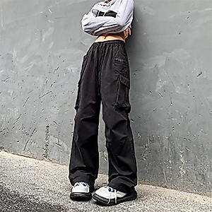 Linsennia Parachute Pants for Womens Wide Leg Cargo Pants Y2k with Pockets Baggy Casual Harajuku Streetwear Goth