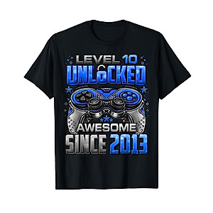 Level 10 Unlocked Awesome Since 2013 10th Birthday Gaming T-Shirt