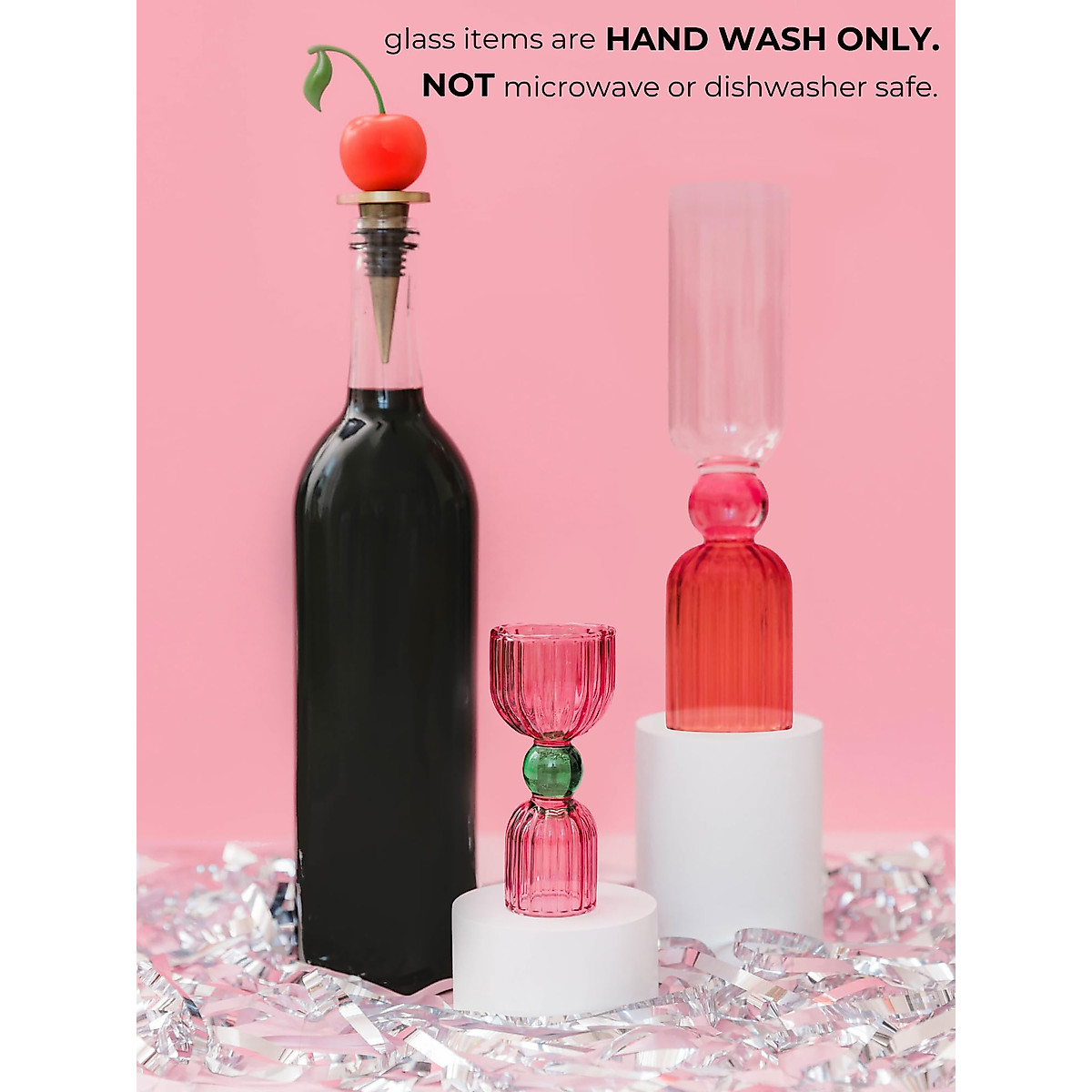 ban.do Bar Glass Set of 2, 6.6oz Cute Cocktail Glasses for Adults, Unique Cocktail Wine & Champagne Glasses, Aesthetic Glassware for Bar Cart, Tipsy Turvy