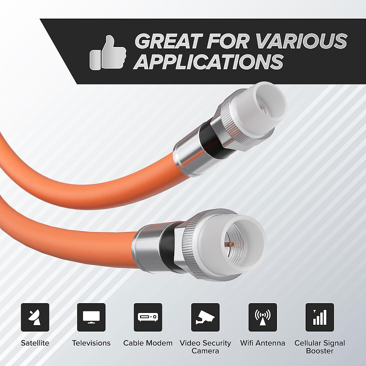 THE CIMPLE CO 75 Feet (23 Meter) - Direct Burial Coaxial Cable 75 Ohm RF RG6 Coax Cable, with Rubber Boots - Outdoor Connectors - Orange - Solid Copper Core - Designed Waterproof and can Be Buried