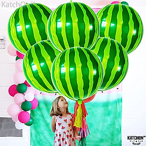 KatchOn, Big 22 Inch Watermelon Balloons - Pack of 6 | One In A Melon Party Decorations | 4D Round Watermelon Balloon, Watermelon Decorations | Watermelon Mylar Balloon, Watermelon Party Supplies