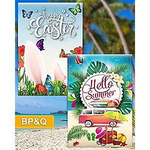 BP&Q Seasonal Garden Flags 12x18 Double Sided Set of 12 - Outdoor Garden Flag Set Holiday Decorations for All Seasons - Small Yard Flags for Outside with Anti-Wind Clip and Stopper