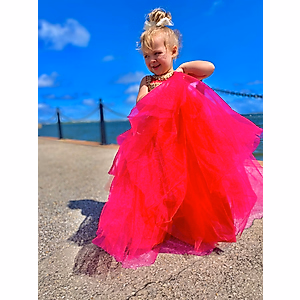 WDE Formal Little Girls Long Pageant Dresses Prom Ball Gown Gold Lace Tulle(12,Hot Pink)