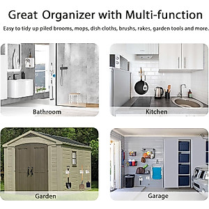 3-pack punch-free stainless steel broom and mop multifunctional rack hooks - self-adhesive and no drilling required - universal for kitchen, bathroom and garden (silver)