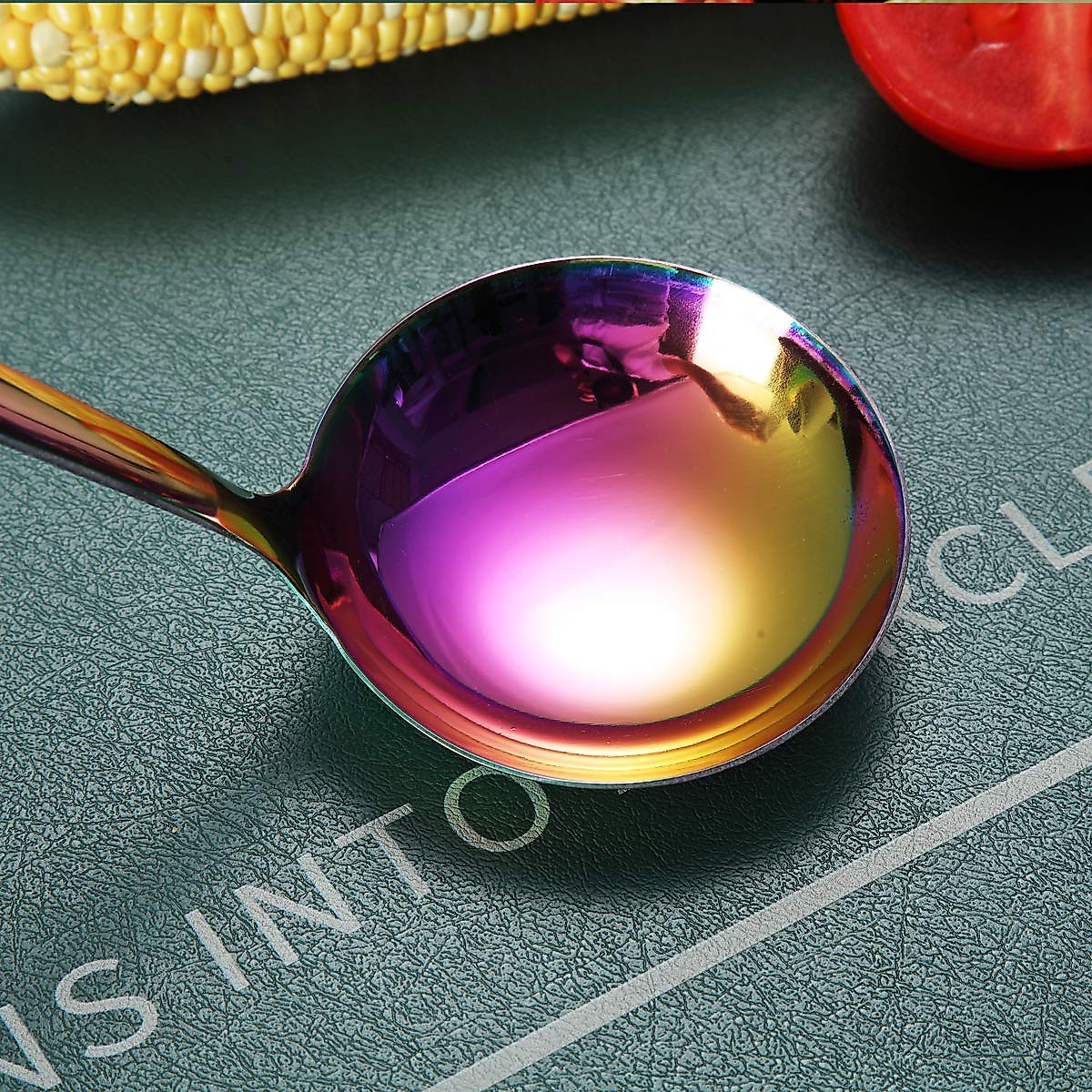 HOMQUEN Ladle, Stainless Steel Kitchen Ladle with Titainium Rainbow Plating, Soup Ladle, Cooking Ladle, Metal Soup Spoon for Cooking, Dishwasher Safe