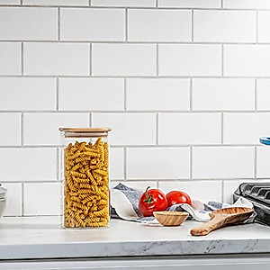 Glass Kitchen Canisters with Airtight Bamboo Lids - Kitchen Organization and Food Storage Glass Jar for Candy, Cookie, Rice, Sugar, Flour, Pasta, Nuts.