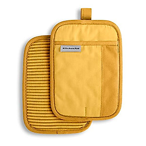KitchenAid Beacon Two-Tone Non-Slip Pot Holder Set, Majestic Yellow, 7"x10", 2 Piece