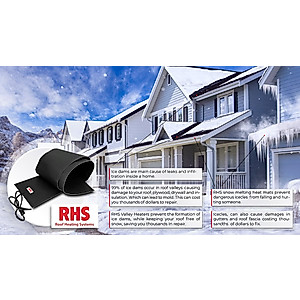 RHS Snow Melting System, Roof and Valley Heater, Ice and Snow Melting Mats, Sizes 5' feet x 13" inches, Color Black, 5 ft. mat Melts 2" inches of Snow per Hour, Buy Factory Direct, (5' ft. x 13" in.)