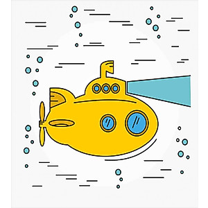 Ambesonne Yellow Submarine Duvet Cover Sets, Ocean Nautical Adventure Underwater Bubbles Porthole Cartoon, Bedding Set with 2 Duvet Covers 4 Pillowcases, 2 Pack Cal King Size, White Yellow Blue