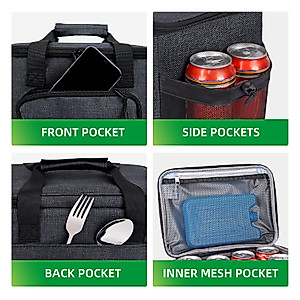 F40C4TMP Lunch Box for Men, Insulated Lunch Bag Large Adults, 12L Reusable Black Lunchbox Cooler Bag for Work Picnic School