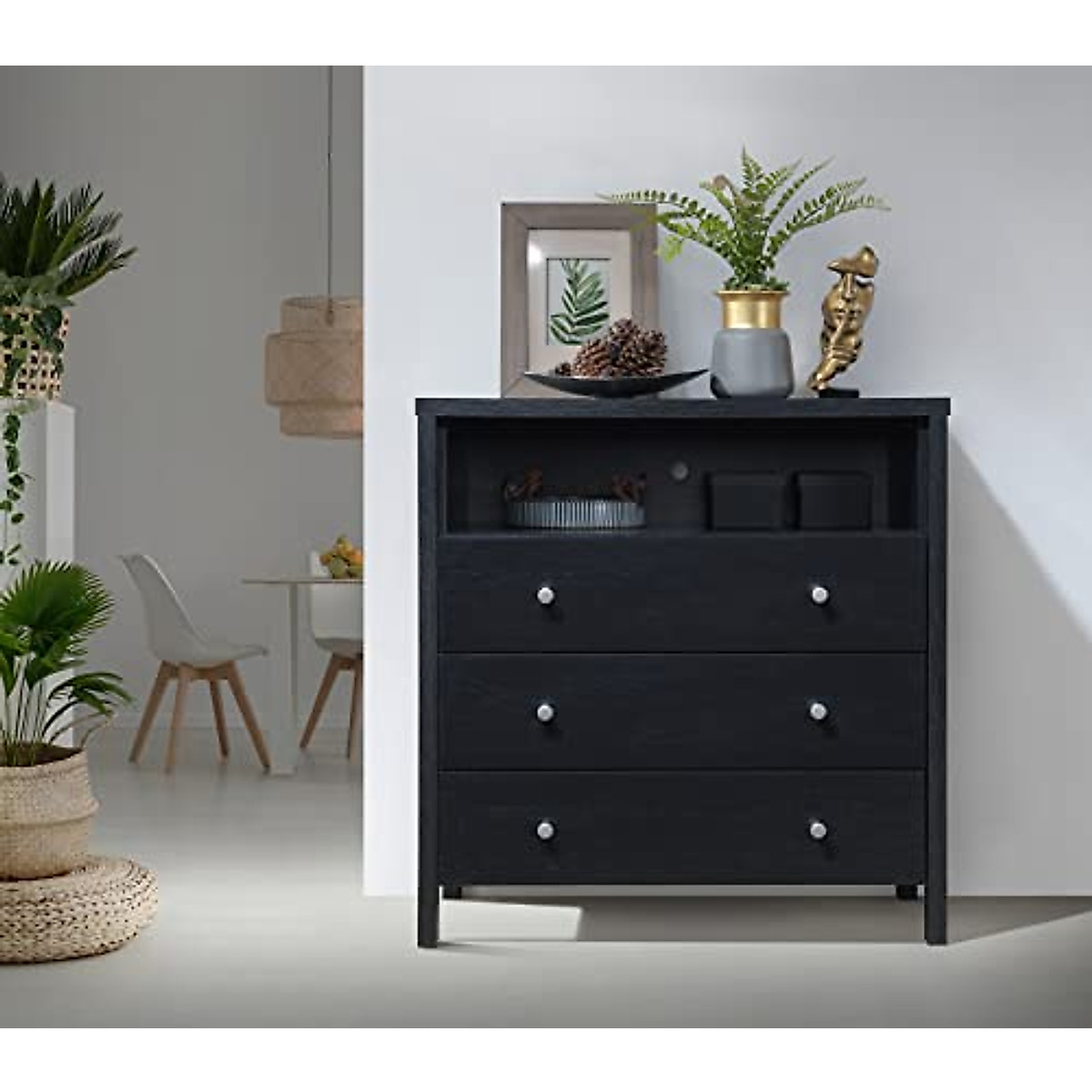 Hodedah 3-Drawer 1-Open Shelf Dresser, Black