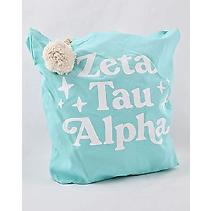 Sorority Shop ZTA Tote Bag - Zeta Tau Alpha Teal and White Retro Pom Pom Canvas Tote Bag – Sorority Retro Tote– Sorority Gift