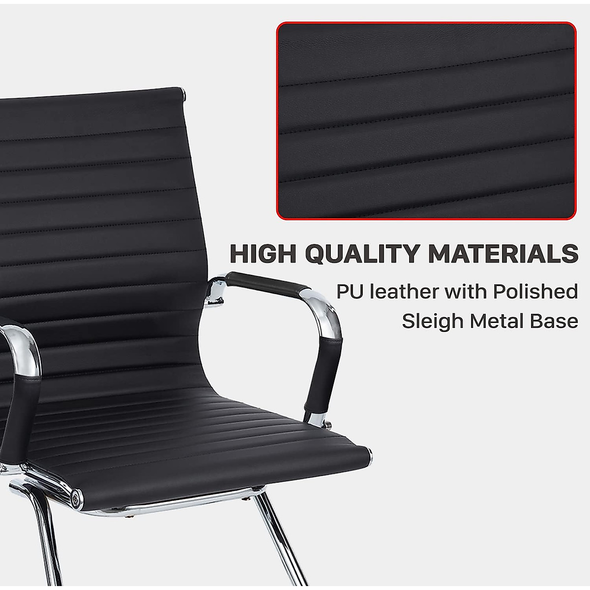 KLASIKA Office Guest Chair Leather Reception Without Wheels with Sled Base for Desk Conference Area Waiting Room Set of 1