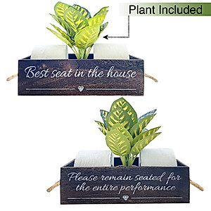 Pret & Lively Farmhouse Box, Bathroom, Storage Basket, Toilet Paper Holder, Funny Gift, Diaper Caddy, Cute Signs, Rustic Wooden Crate with Rope Handles, Artificial Plant, Brown