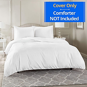 600 Thread Count White Super Queen Size Duvet Cover Set, 3 Piece Double Brushed Cotton Duvet Cover with Button Closure, 1 Super Queen Duvet Cover (90 x 98) inches and 2 Pillow Shams