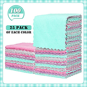100 Pcs Kitchen Cloth Dish Towels Bulk Reusable Dishcloths Nonstick Oil Kitchen Towels Absorbent Coral Velvet Dishtowel Washable Microfiber Cleaning Cloth Fast Drying Kitchen Rag for Table Chair Glass
