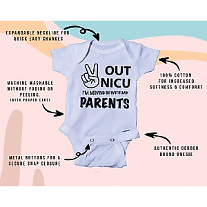 Ink Trendz Peace Out NICU I'm Going Home With My Parents- Miracle Babies- NICU Baby Onesie One-Piece Bodysuit (Preemie, Blue)