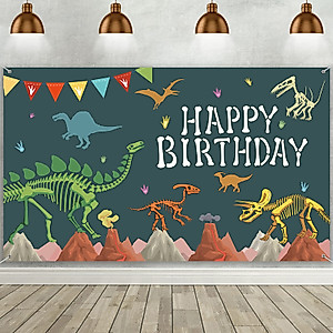 Dinosaur Birthday Backdrop Large Dinosaur Happy Birthday Photography Background Dinosaur Banner for Boys Baby Shower Dinosaur Theme Birthday Party Decoration Supplies, 72.8 x 43.3 Inch
